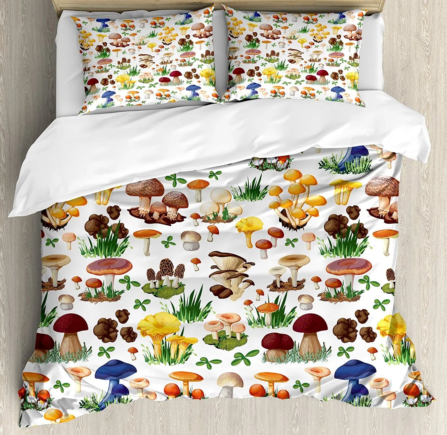 Mushroom Duvet Cover Set Pattern with Types of Mushrooms Wild Species ...
