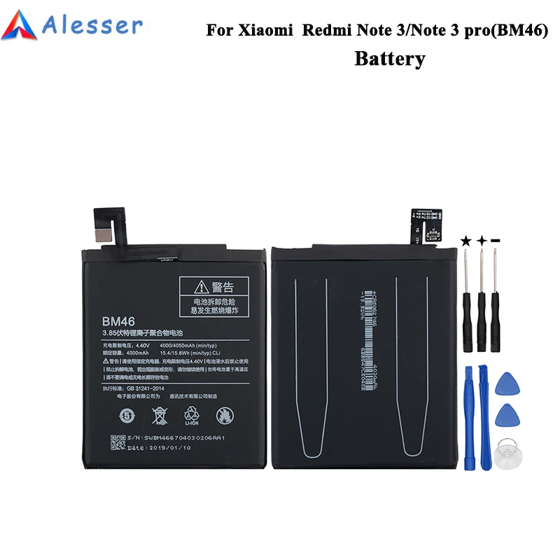 Alesser For Xiaomi Redmi Note 3 BM46 Battery 4000mAh Replacement ...