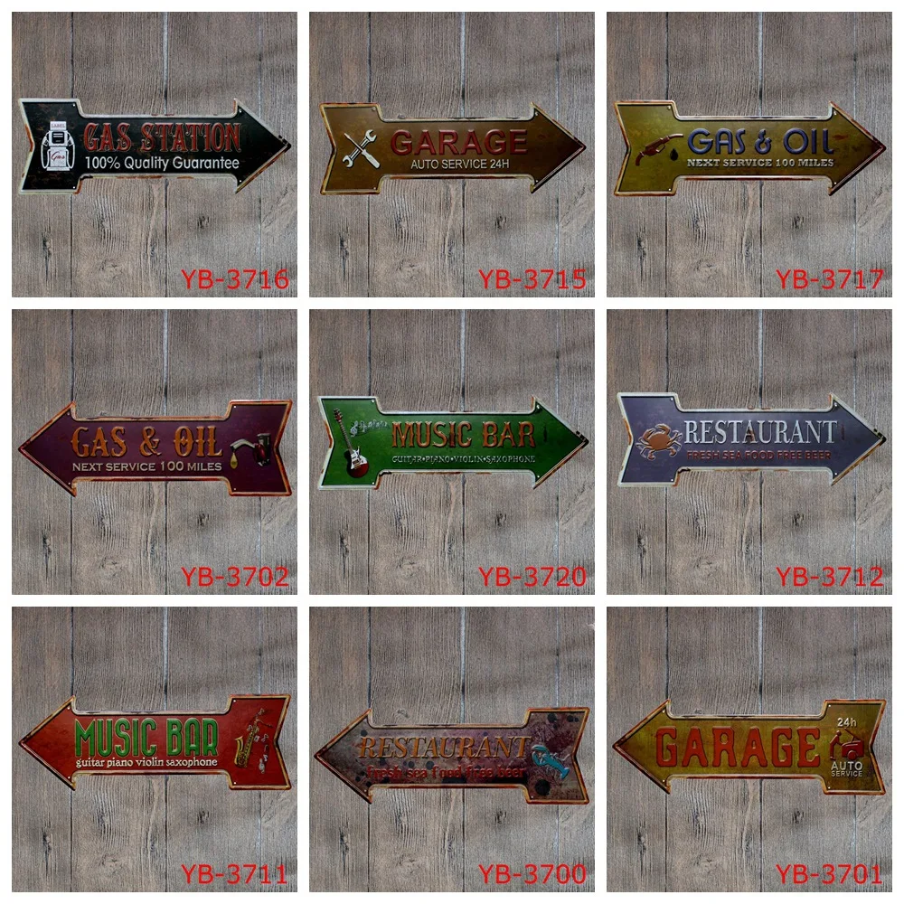 45x16cm/antique Retro Metal Tin Sign Direction Arrow Bar Gas Oil Garage ...