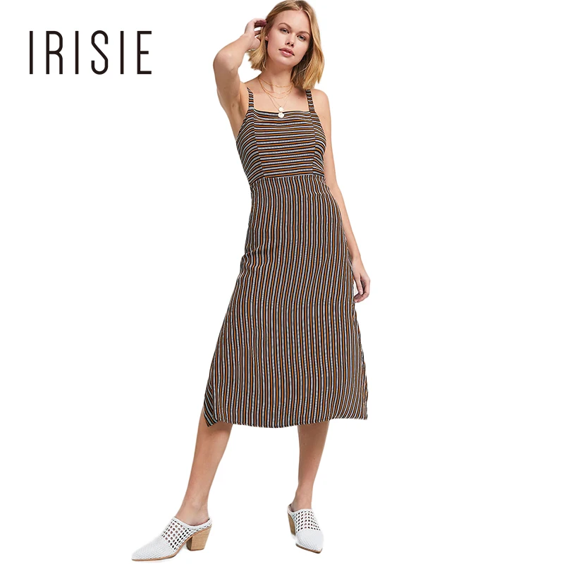 IRISIE Femal 2018 Summer Sexy Back Out Striped Women Dress Hallow Out ...