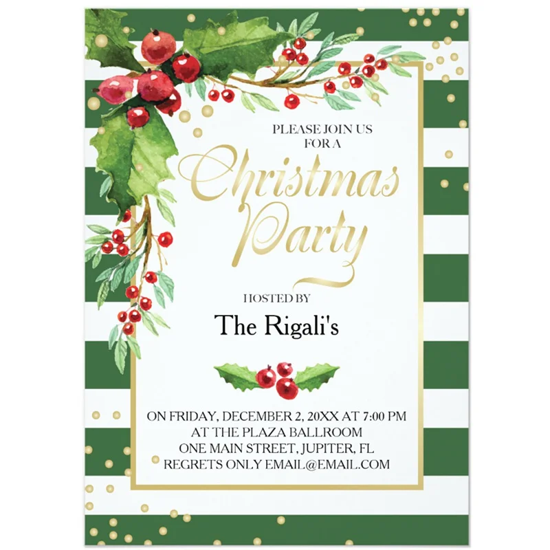 Personalized Christmas Function Invitation Green Stripes|Cards ...