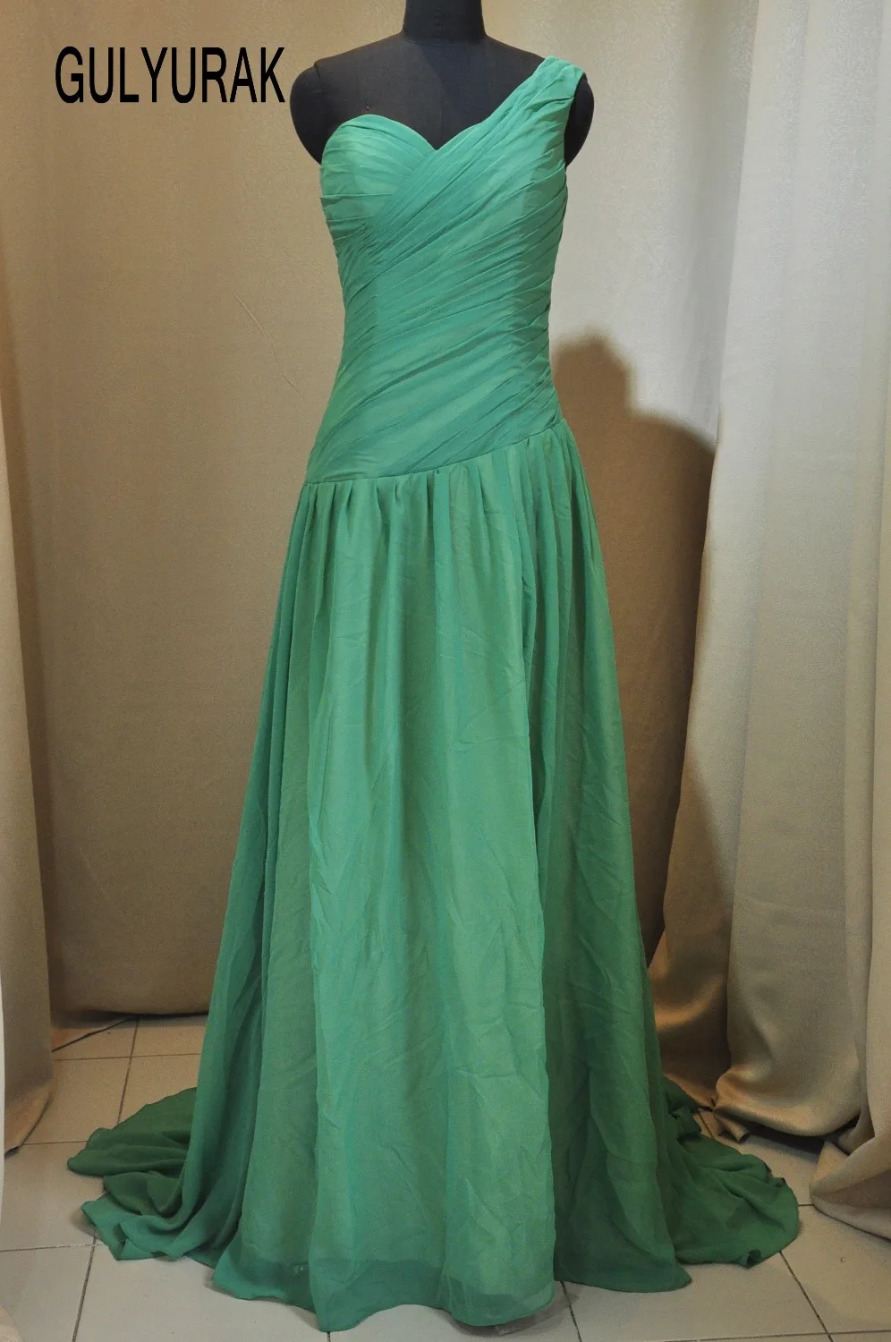 2017 New one shoulder green Evening Dress Sexy A Line Open Back Party ...