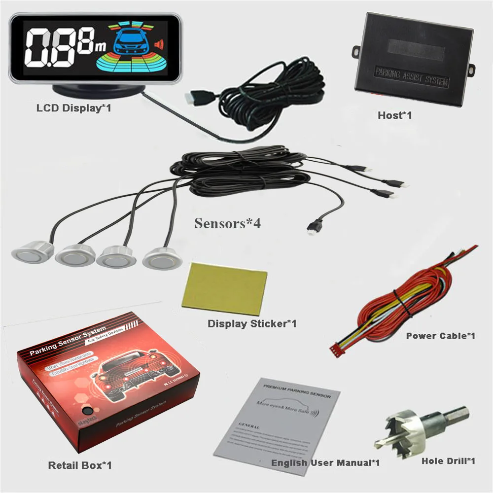 Auto Parktronic LED Digital Parking 4 Sensor Reverse Backup Car Parking ...