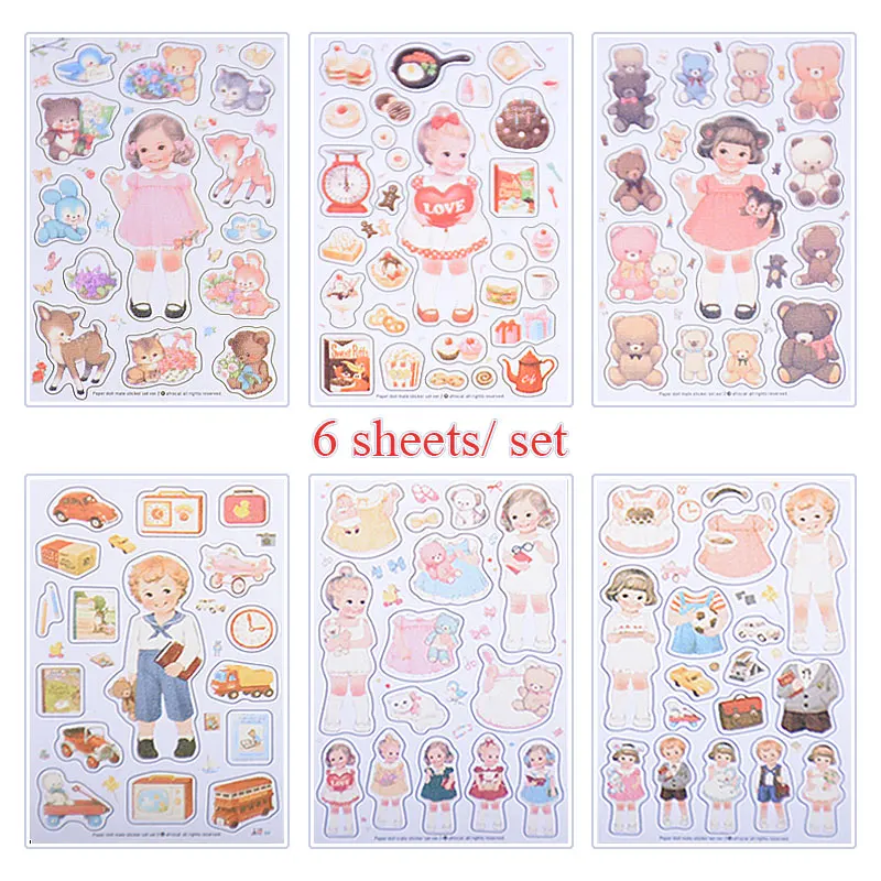 6sheets /set Cute Boy Girl Clothes Paper Stickers Notebook Creative ...