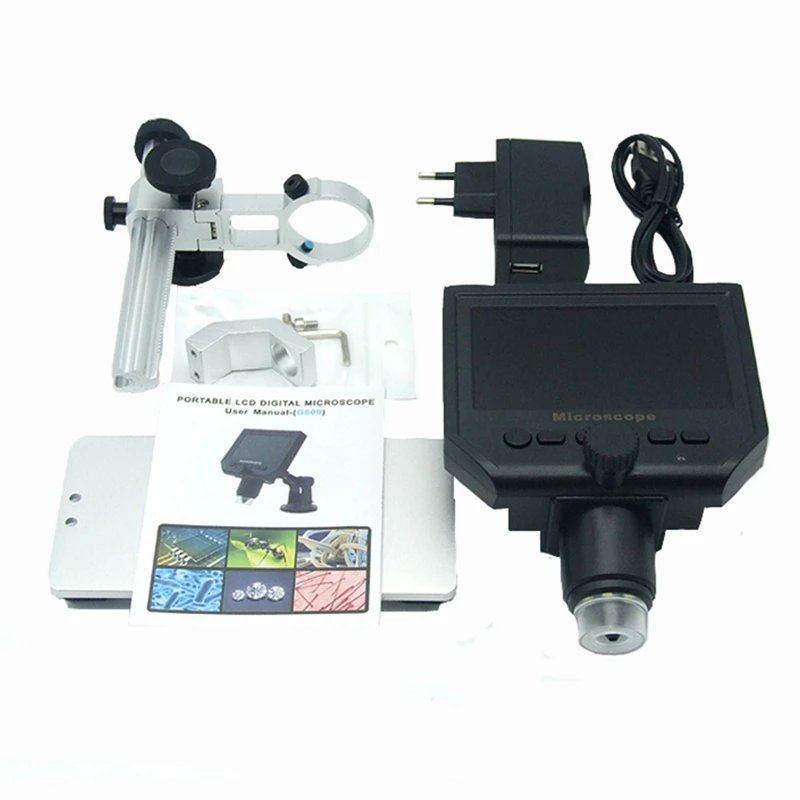600X Zoom 3.6MP USB Digital Microscope with Aluminum Alloy Base 4.3 ...