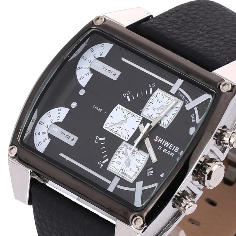 Mens Shiweibao Watch Mothership Leather 3 Dual Time Chronograph Date ...
