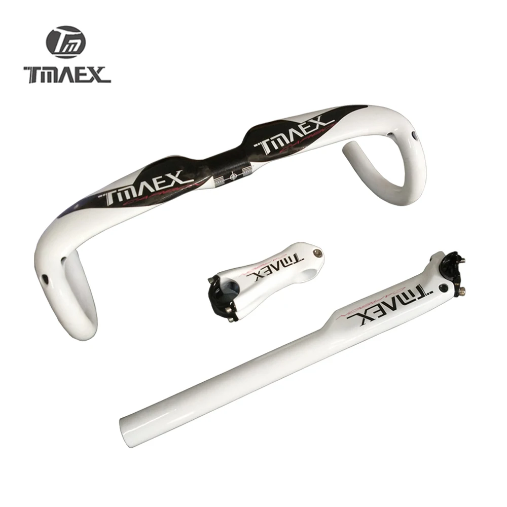 Tmaex- White Bicycle Handlebar Set Carbon Handlebar + Carbon Seatpost ...