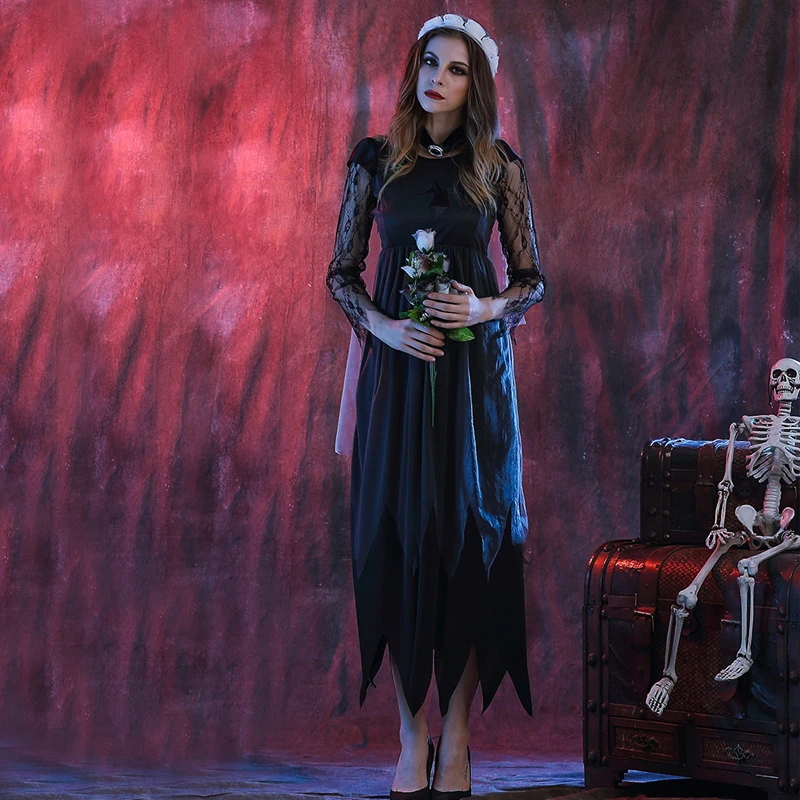 M L Xl Ladies Bloody The Walking Dead Zombie Black Bride Horror ...