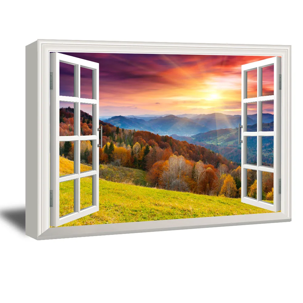 Framed Landscape Poster Mountain Forest Scenery Outside The Window ...