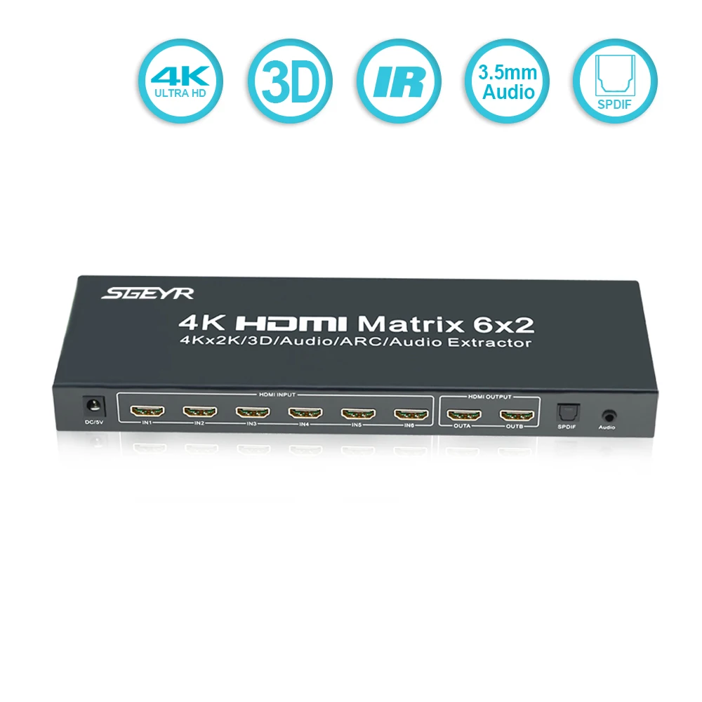 SGEYR 6 port HDMI Matrix 6X2 HDMI Switch Splitter 6 input 2 output ...
