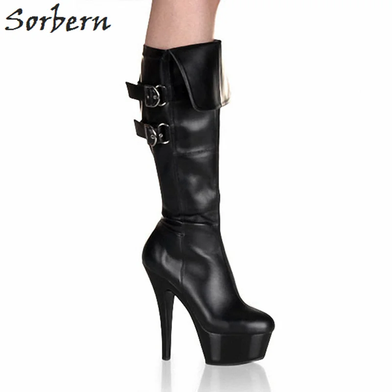 Sorbern Super High Heels 15Cm Mid Calf Boots Large Size Women'S Boots ...