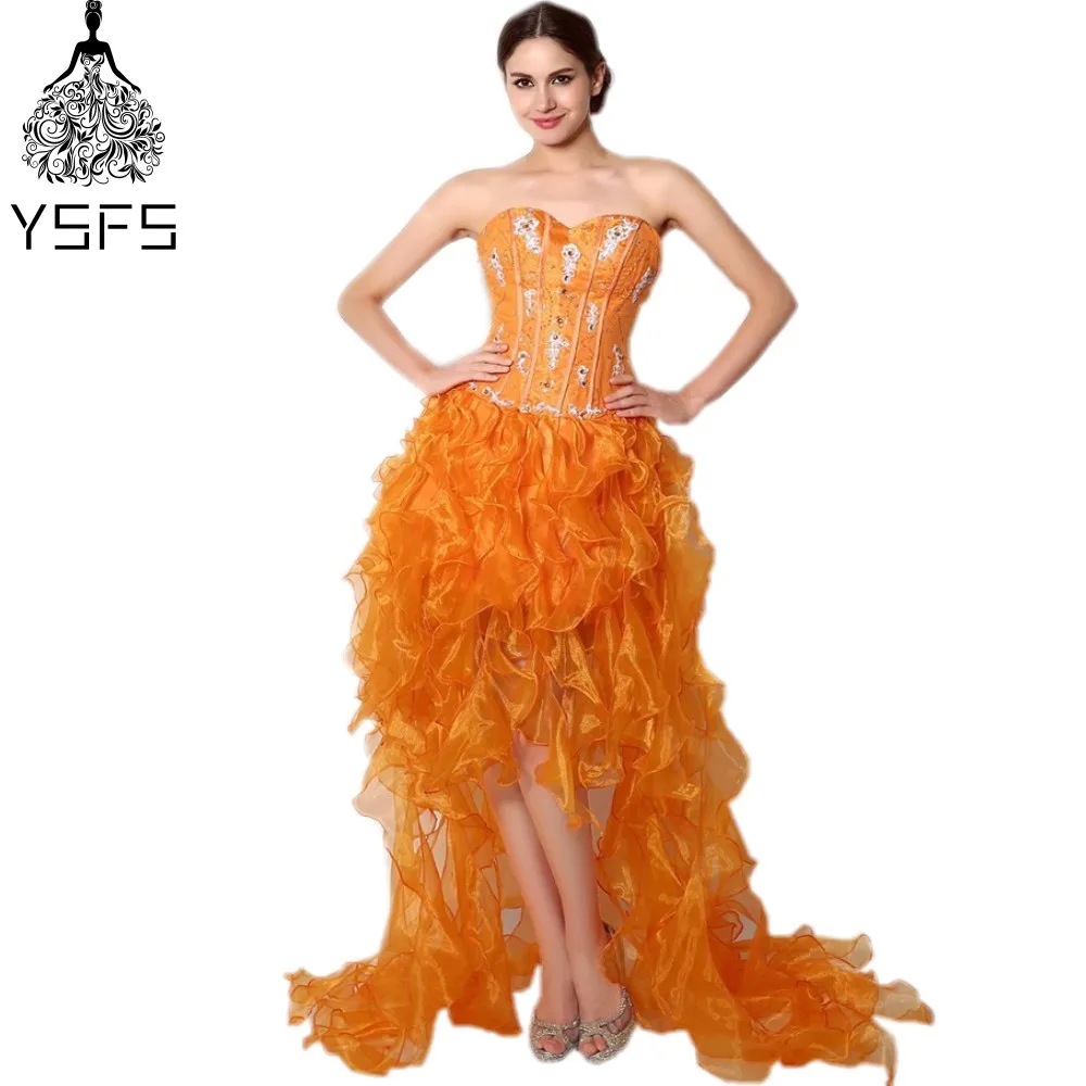 Unique Design Orange Sweetheart Prom Dress Short Front Long Back ...