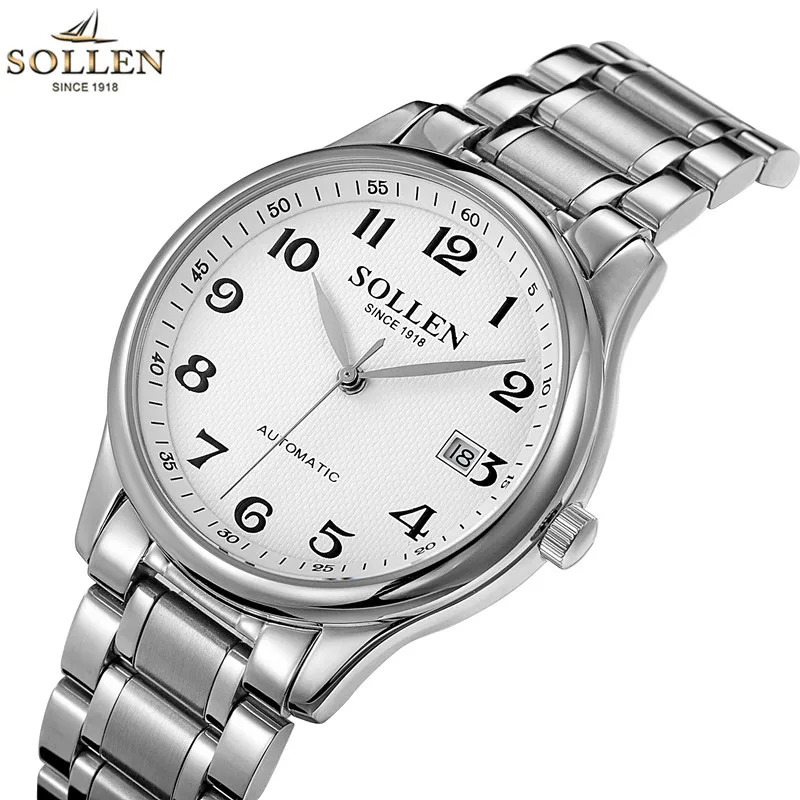 SOLLEN Watches Waterproof 100m Auto Date Relogio Full Steel Top Band ...