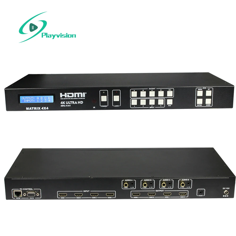Playvision 4K HDMI matrix Switcher 4X4 18G 4:4:4 HDMI 2.0 HDCP 2.2 3D ...