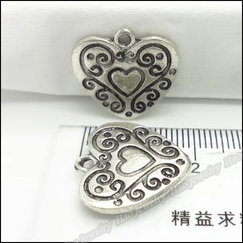 12 piezas Charms amor colgante de corazón de plata tibetana pulsera de aleación de Zinc DIY ...