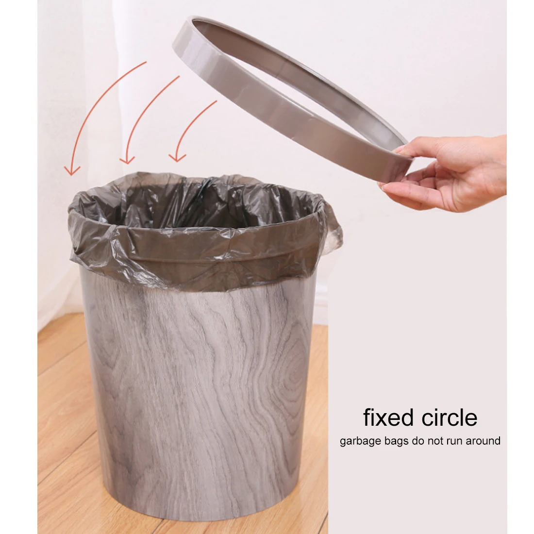 HIPSTEEN Durable 12L European Style Imitation Wood-grain Garbage Can ...