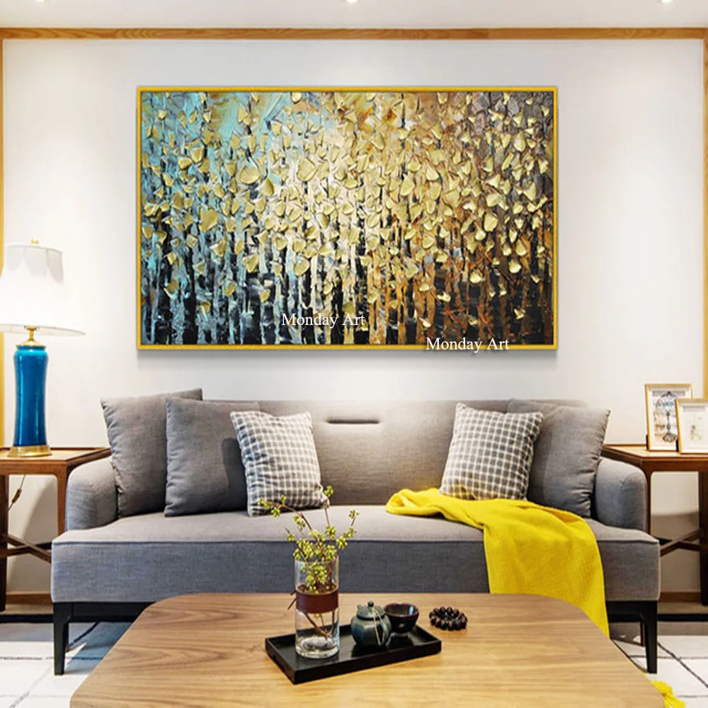 Large Size Hand Painted Abstract Color Tree Landscape Oil Painting On 