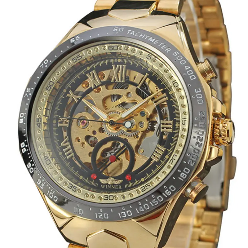 WINNER Men Gold Watches Automatic Mechanical Watch Male Skeleton ...