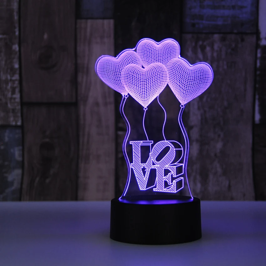 LOVE LED 3D Night Light heart Acrylic 3D Lamp white /colorful Luminaria ...