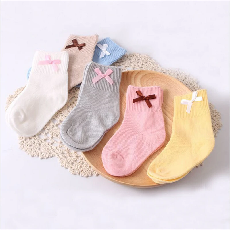 Baby Kid Cotton Socks Girl Children Cute Princess Solid Color Bow ...