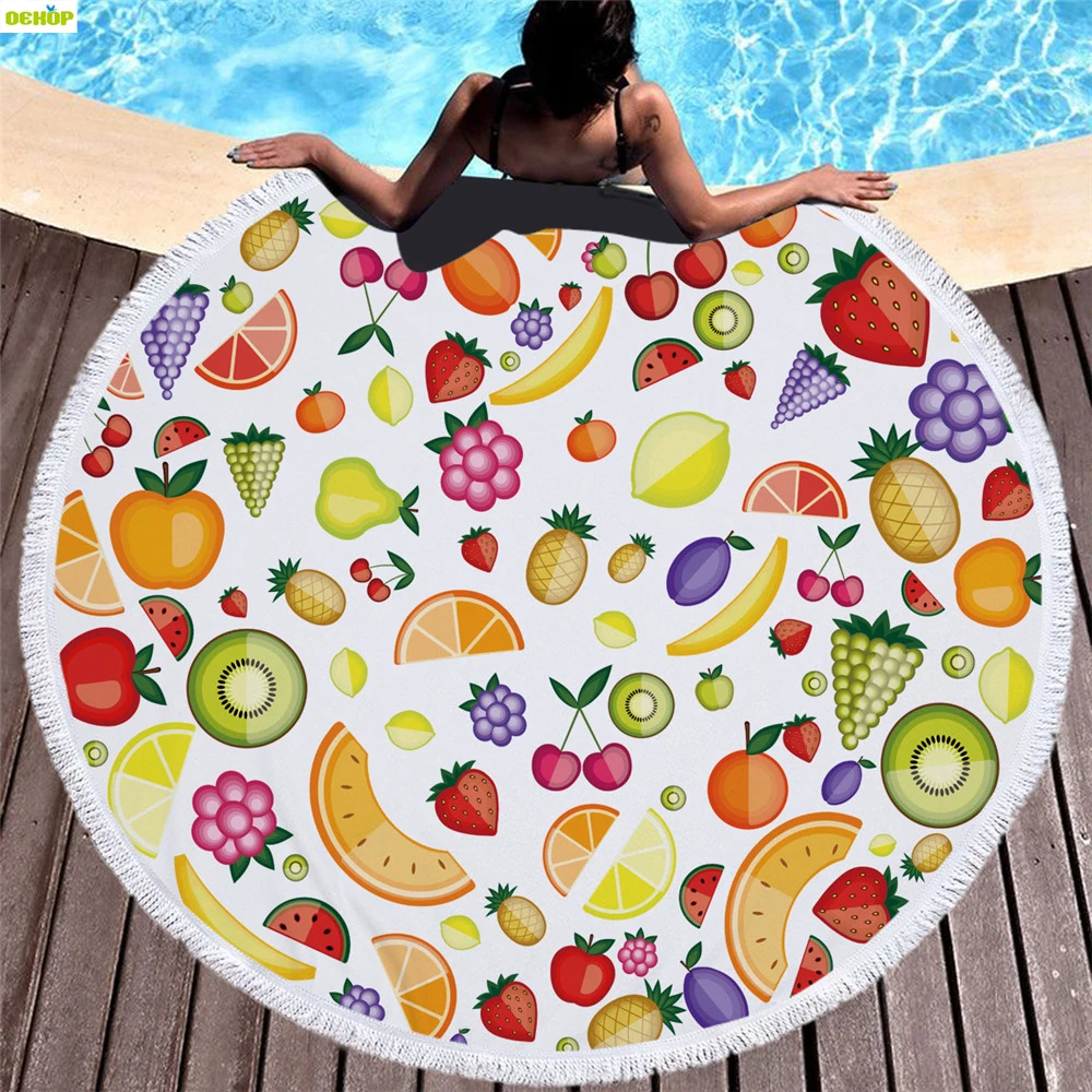 DEKOP-Fruit-Pattern-Round-Beach-Towel-With-Tassels-Microfiber-Blanket ...