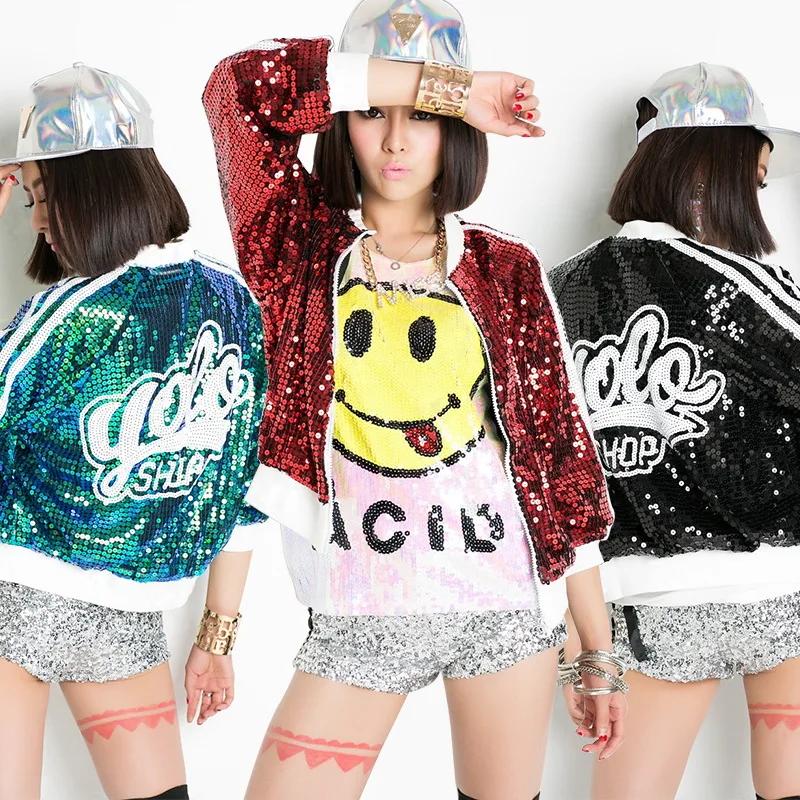 Long sleeved sequined hip hop hip hop DS performance stage clothes ...