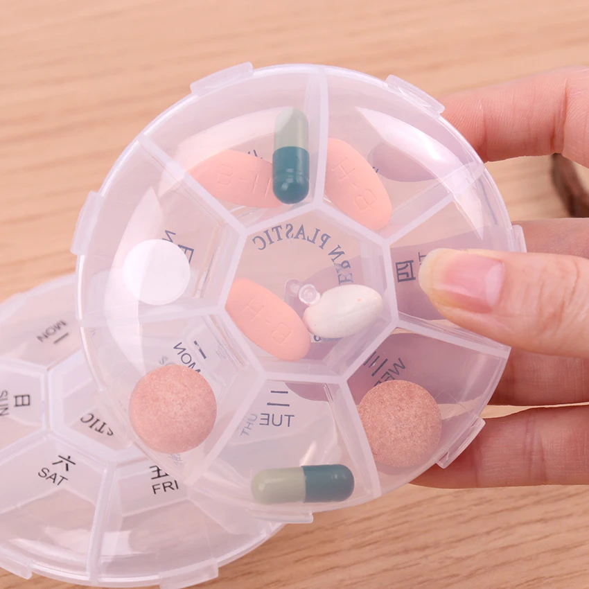 7 Days Mini Round Portable Travel Storage Vitamin Medicine Pill Box ...
