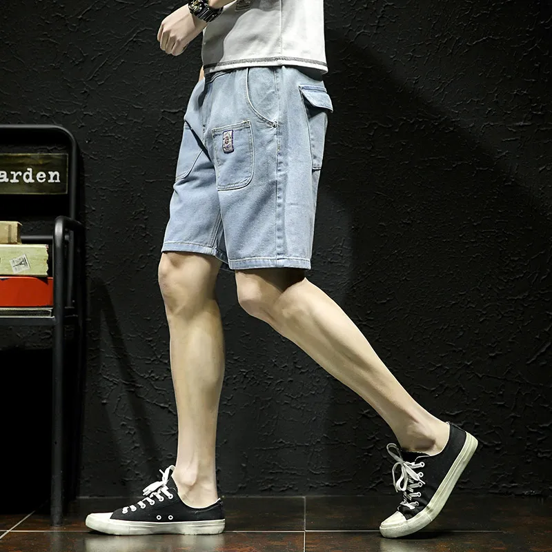 Men's Light Blue Denim Shorts Straight Short Jeans Summer New Fashion ...