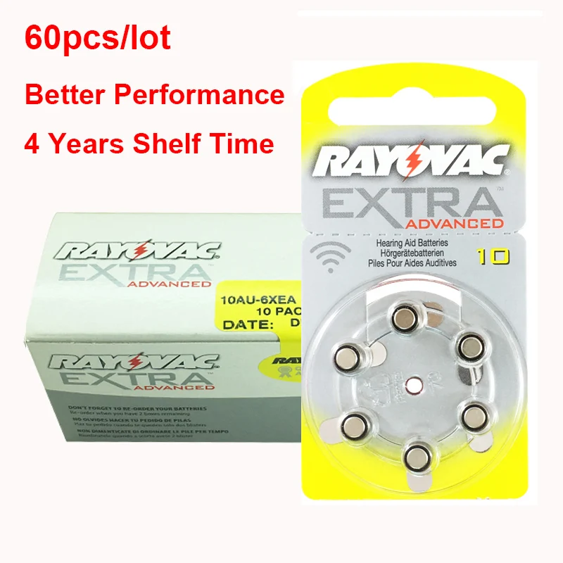 60 x Zink Luft NEUE PAKET Rayovac Extra Leistung Hörgerät Batterien 10 A10 PR70 Hörgerät ...