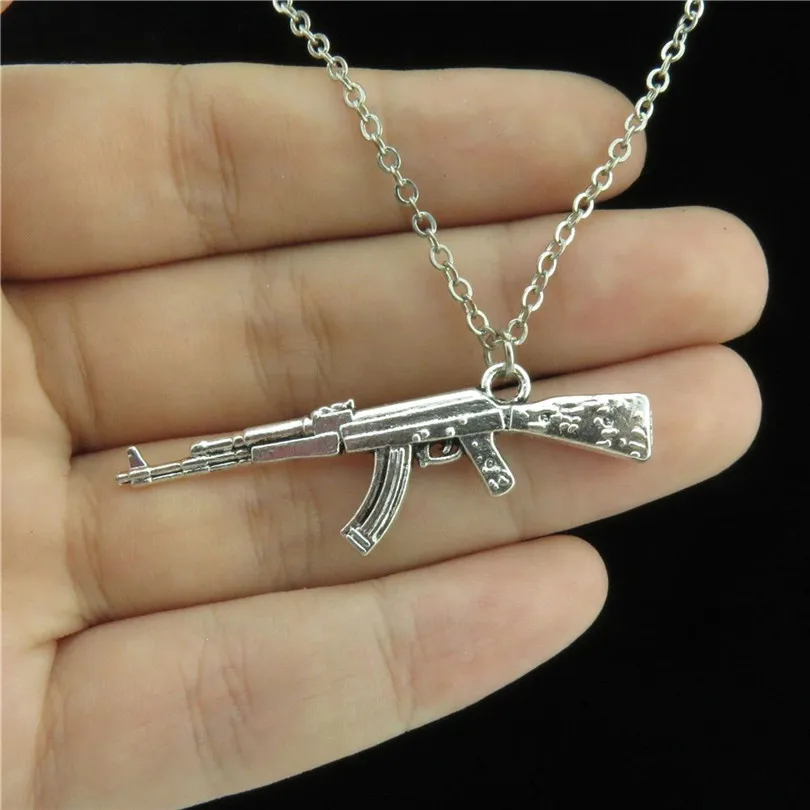 Silver Rifle Gun Pendant 18 Inch Chain Military Style - Military Shopping