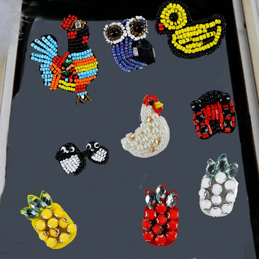 10pc Handmade Rhineston Beaded Patches Cock Owl Pineapple Duck Hen ...