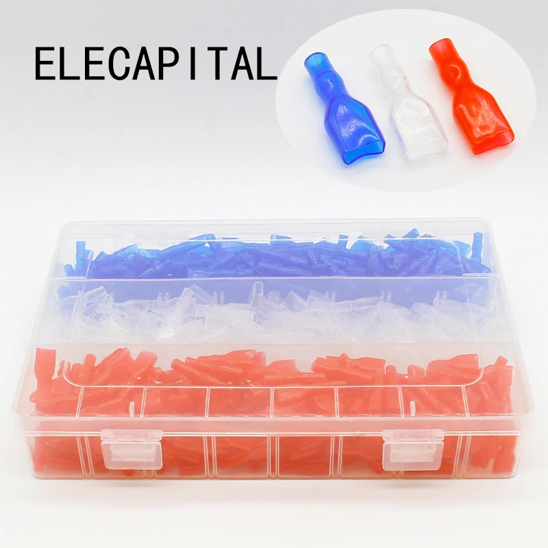 600pcs 3 Colours Cover Case For 6.3mm Crimp Terminal Spade Connector 6. ...