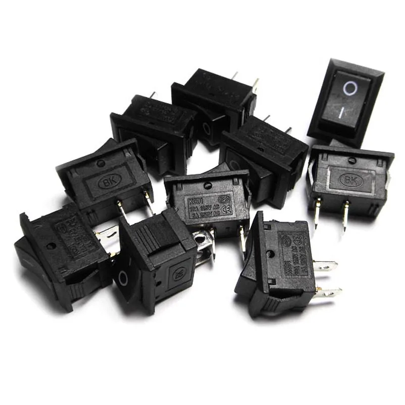 (10pcs/ Pack ) 15*21mm Black Rocker Switch KCD 101 2 Foot ON / OFF ...