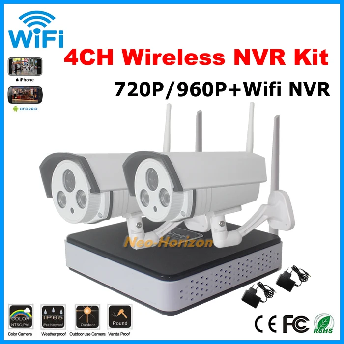 Wireless IP Camera NVR Kit 2pcs outdoor 720P 960P Waterproof Wifi CCTV ...