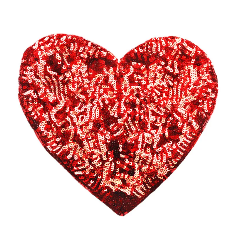 28CM Sequins Red Heart Sew On Patches Bling Embroidery Badges Shiny For ...