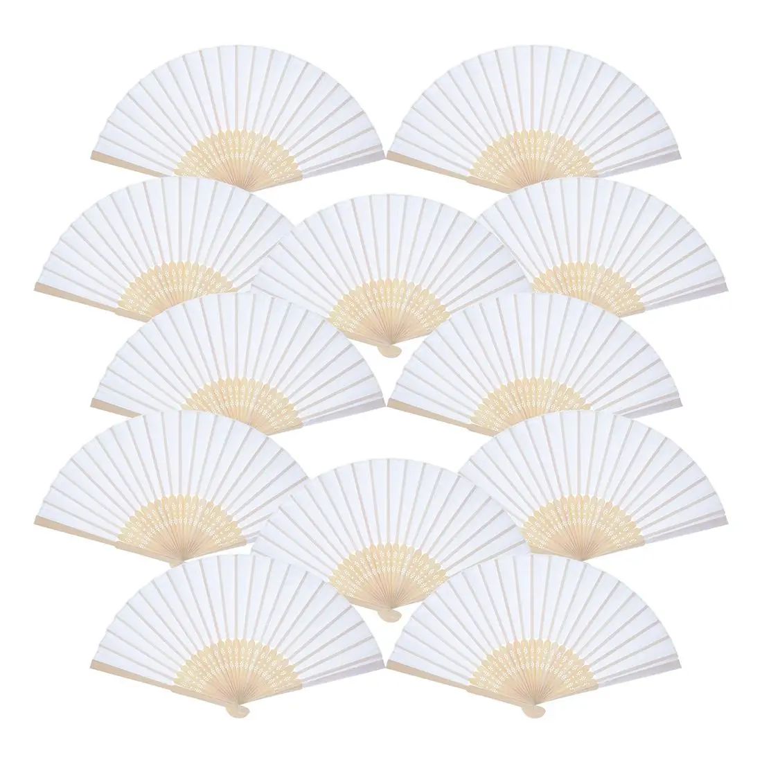 12 Pack Hand Held Fans White paper Bamboo Folding Fans Handheld Folded ...