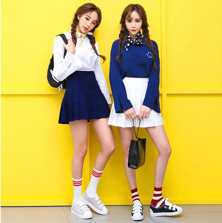 2018 Korean Sweet Pleated Skirt Women Preppy Style Mini High Waist