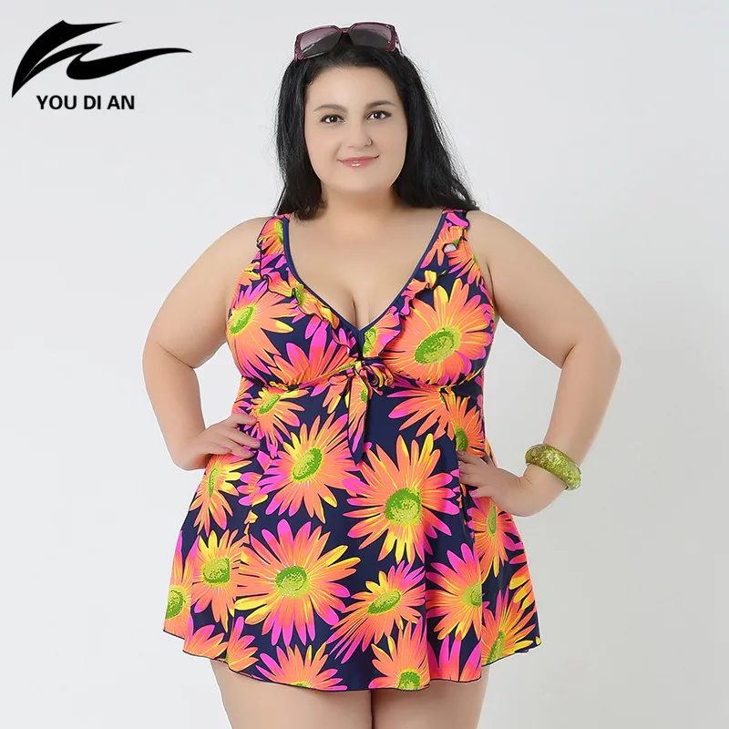 2017 sunflower printed swimwear plus size swimsuit summer dress plus ...
