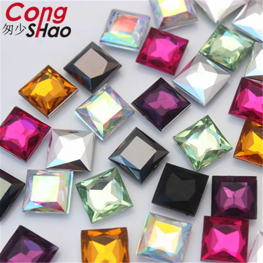 Cong-Shao-200pcs-10mm-Colorful-Acrylic-Square-Rhinestone-trim-Sharp ...