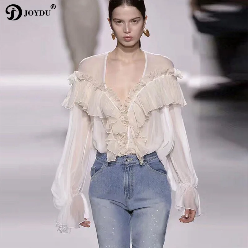 JOYDU Runway Summer Top Chiffon Sexy Shirt 2018 Fashion White V neck ...