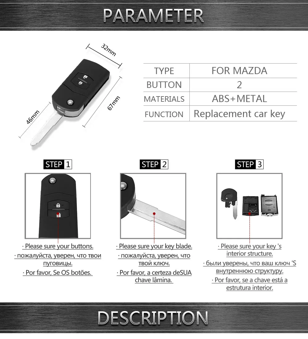 10pcs 2 Button Remote Key Fob Shell Case Folding Flip With Uncut Blade ...