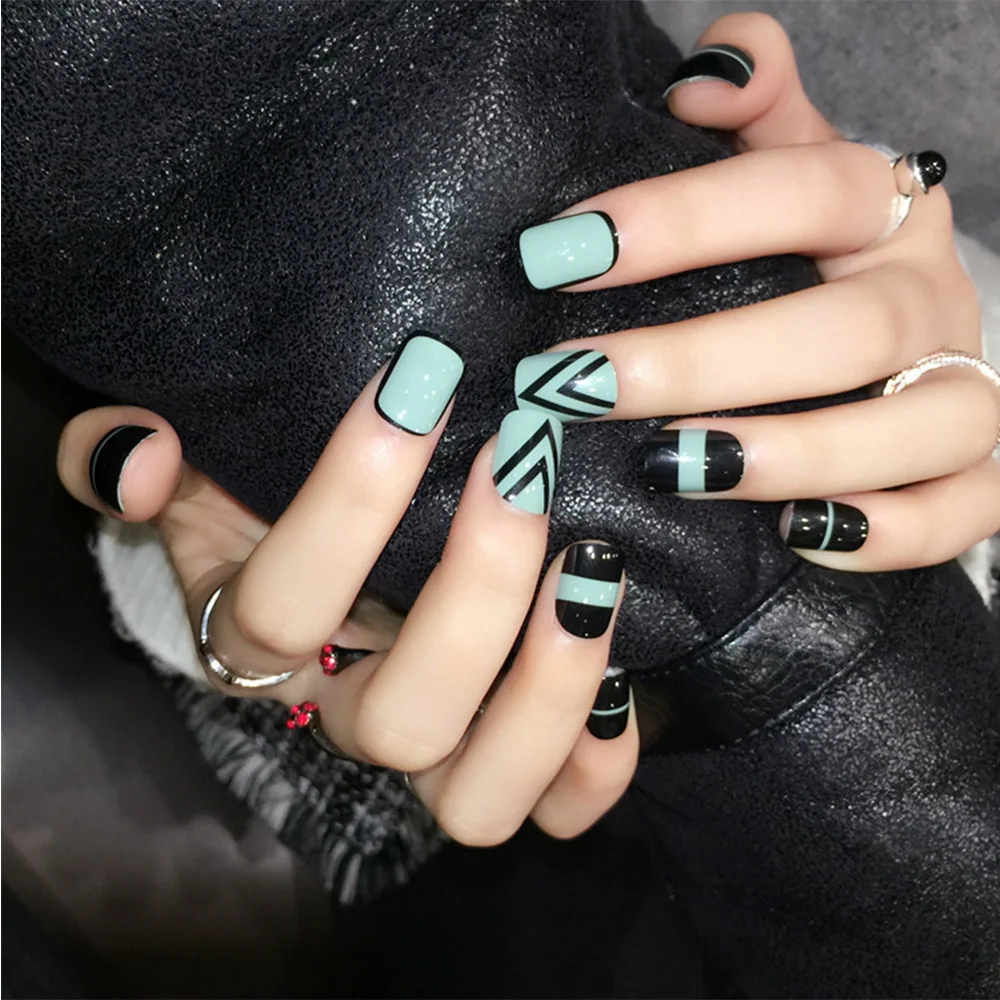 24pcs/Set Korean Style Simple False Nails Daily Style Short Finished ...