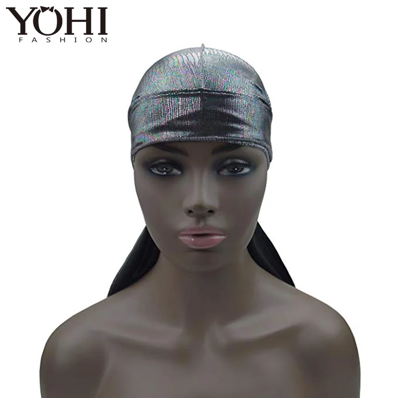 New fashion Shiny Durags Turban Bandanas Headwear Men Silk DuRag Doo ...
