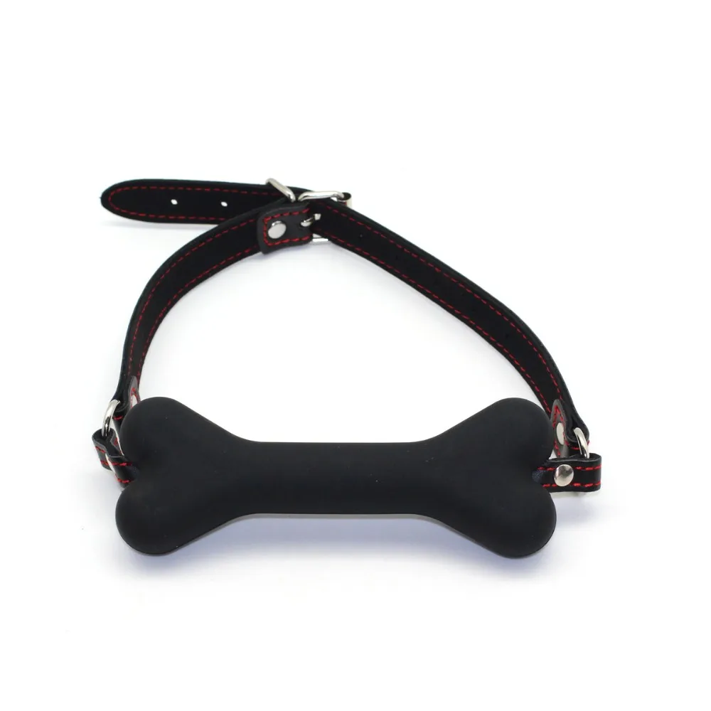 Black Leather And Silicone Bone Gag,silicone Biting Bone With Real ...