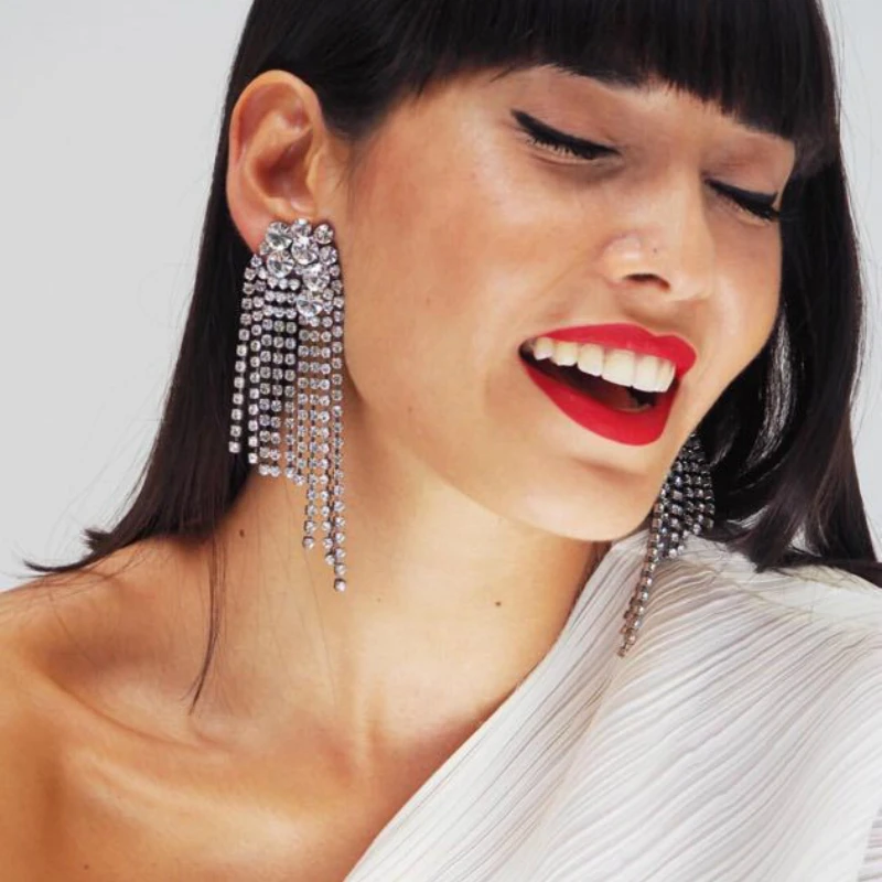 Luxury Rhinestone Vintage Tassel Earrings Long Drop Dangle Earring Good