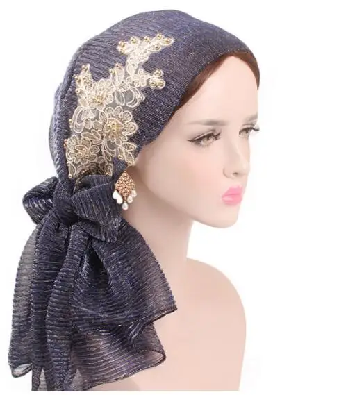 Wholesale Shinny Muslim Hijab Cap Pleated Headscarf Golden Starry ...