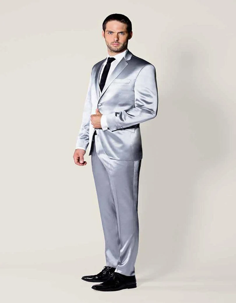 2019 Fashion Silver Mens Wedding Suits Notched Lapel Mens Suits Tuxedos ...