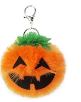 10pcs/lot Faux Rabbit Fur Pumpkin Keychain Halloween Key Ring Bag ...