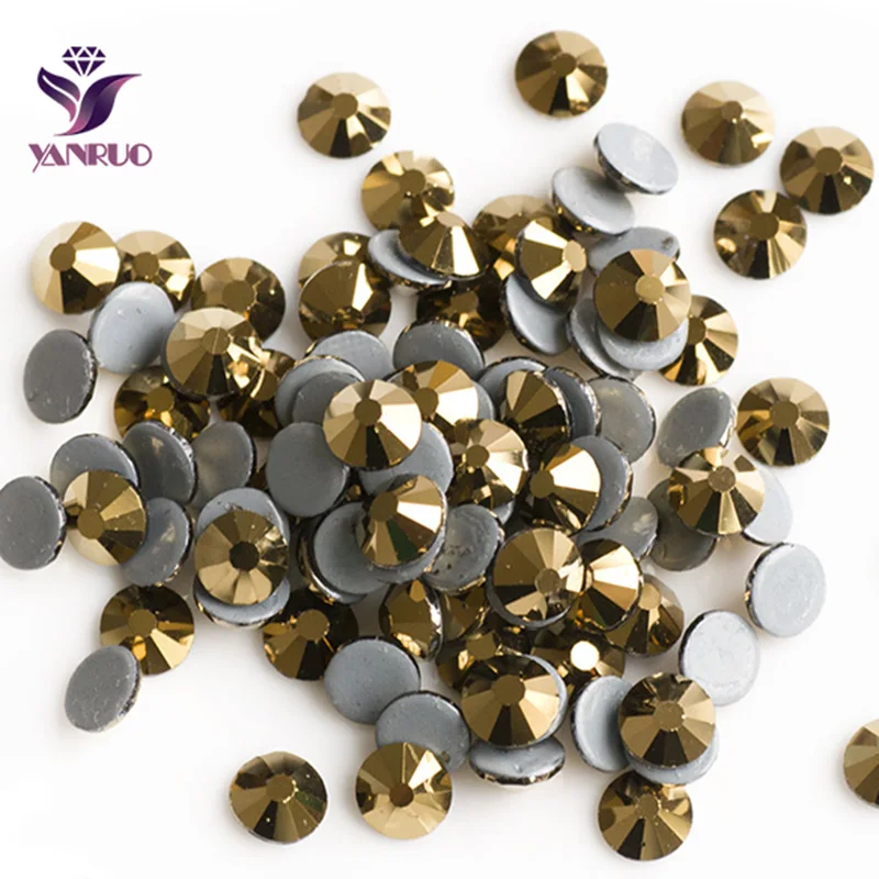 Yanruo Rhinestones Gold Aurum Strass Hot Fix Crystal Golden Color ...