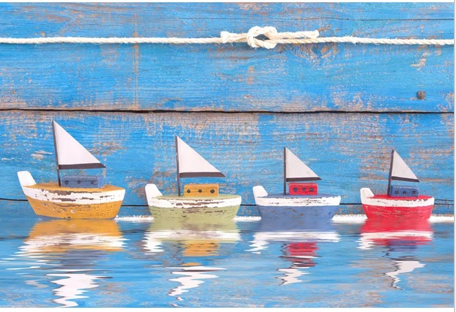 5x7ft Nave Blue Deck Cartoon Sail Boats Ship Newborn Baby Kids Custom ...